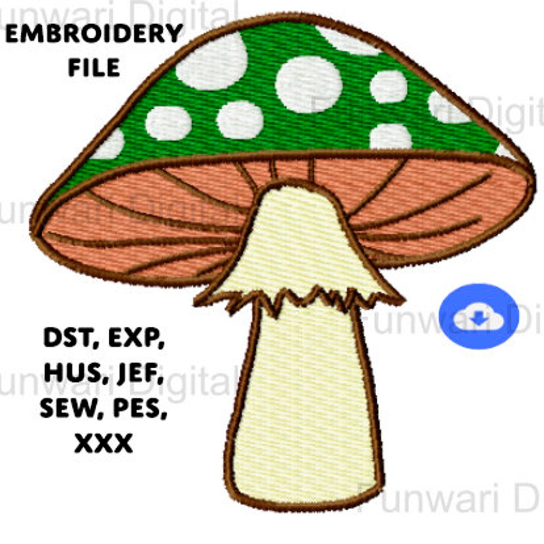 Green Mushroom Machine Embroidery File, Whimsical Cottagecore Aesthetic ...