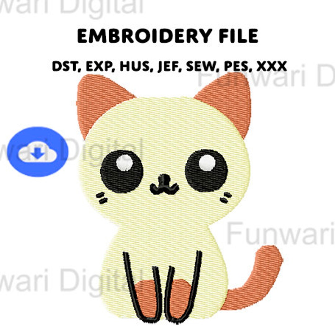 Siamese Cat Embroidery Pattern, Kawaii Animal Digital Design, Instant ...