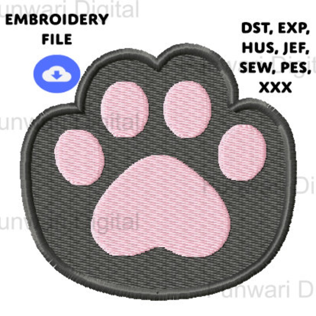 Kawaii Cat Paw Embroidery File, Kitten Pet Cats Paws Trendy Embroidery ...