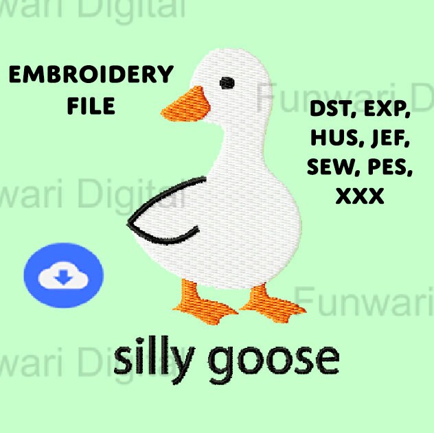 Silly Goose Embroidery Pattern, Kawaii Animal Digital Design, Instant ...