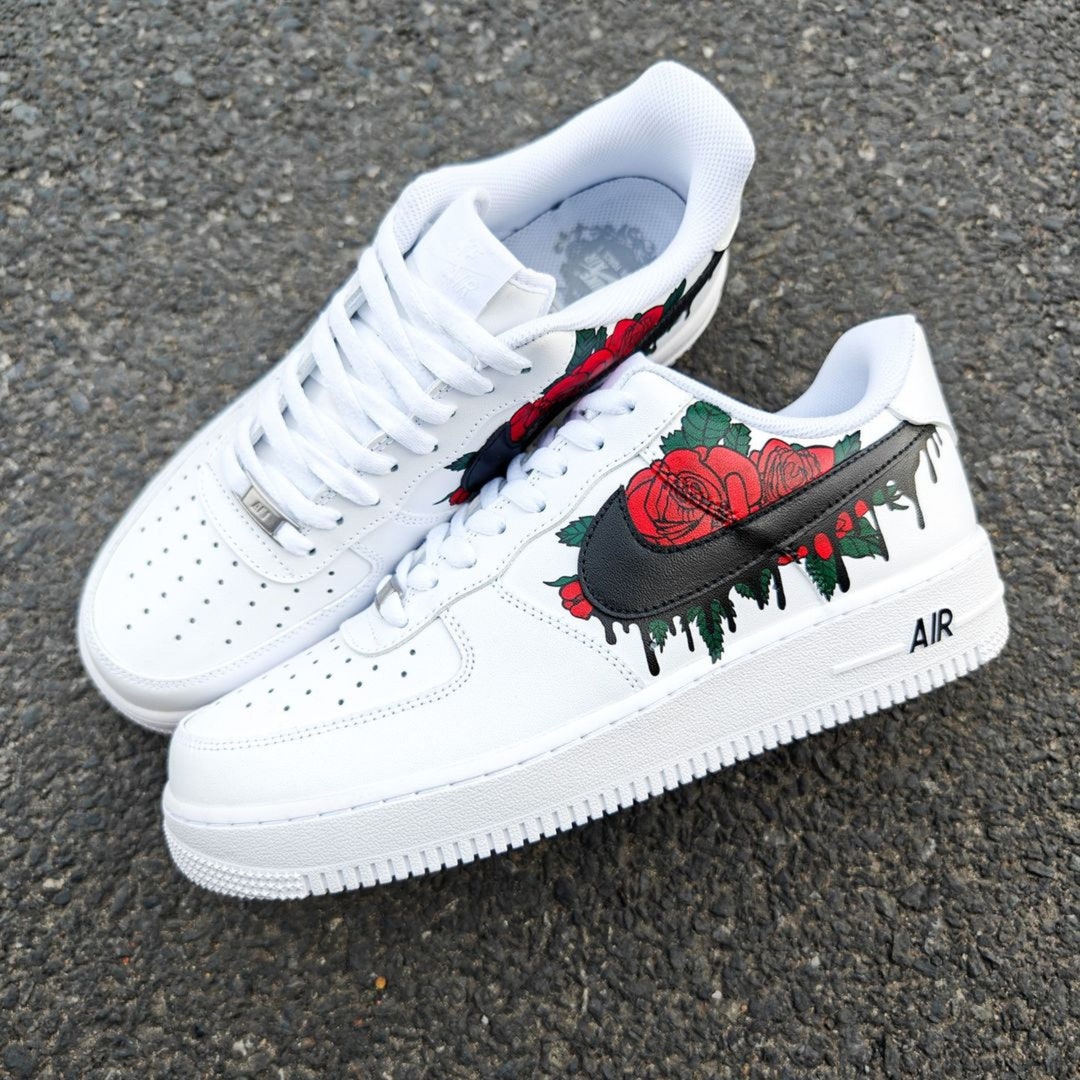 Custom Sneakers . Air Force 1 Rose Black Drips Custom Shoes . Drip ...