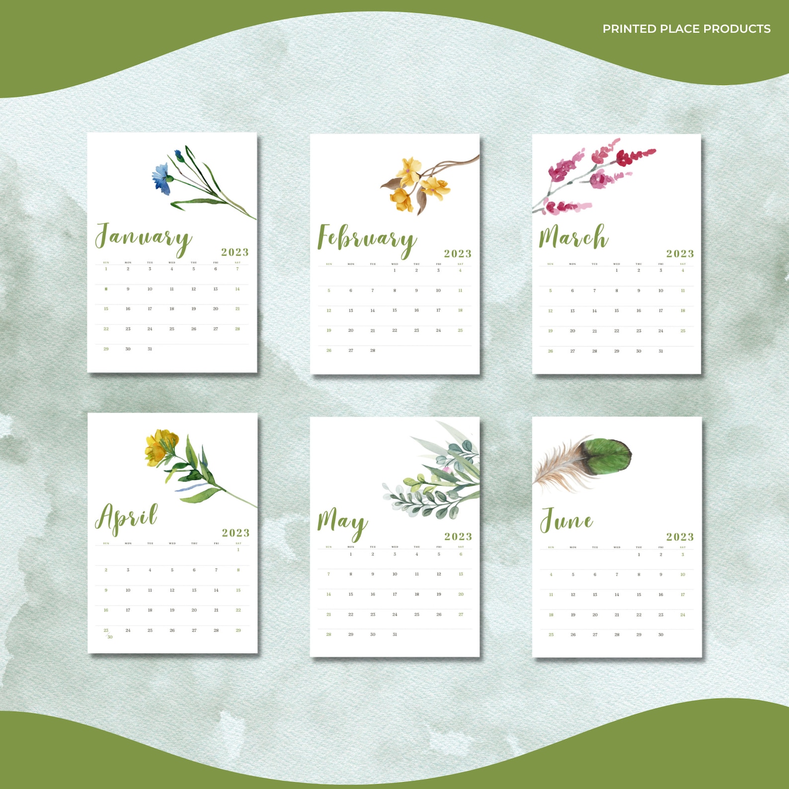 2023 Calendar Printable, Desk Calendar Monthly, Botanical Floral Wall ...