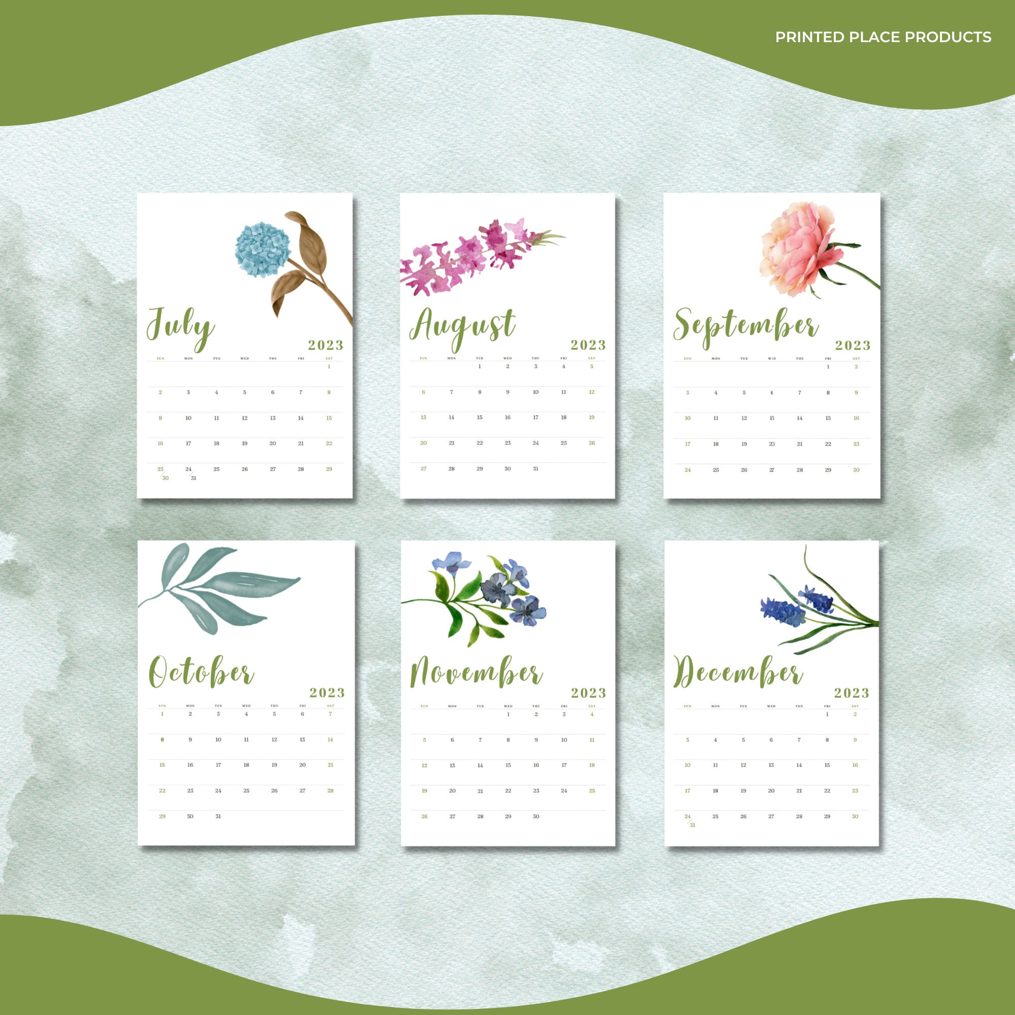 2023 Calendar Printable, Desk Calendar Monthly, Botanical Floral Wall ...