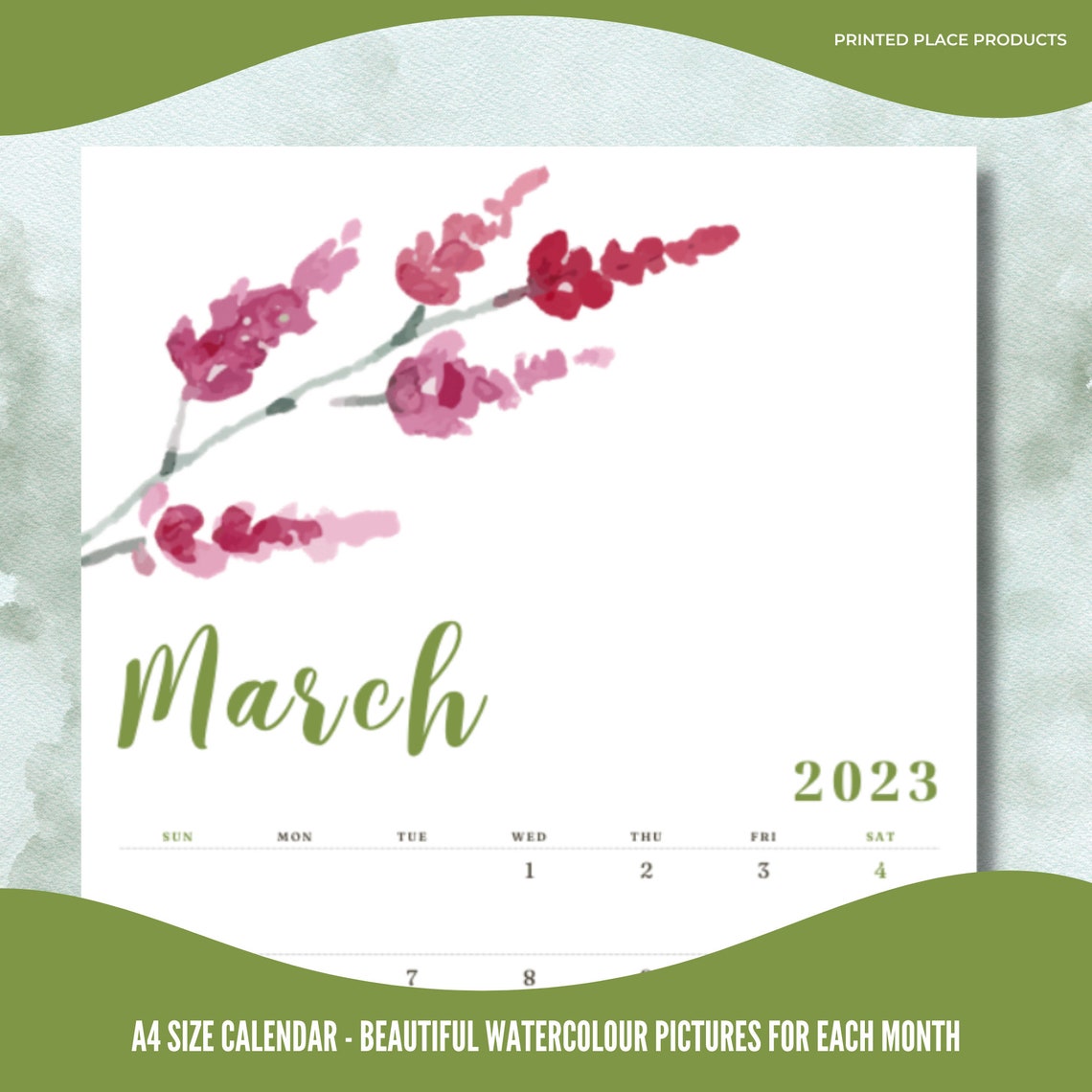 2023 Calendar Printable, Desk Calendar Monthly, Botanical Floral Wall ...