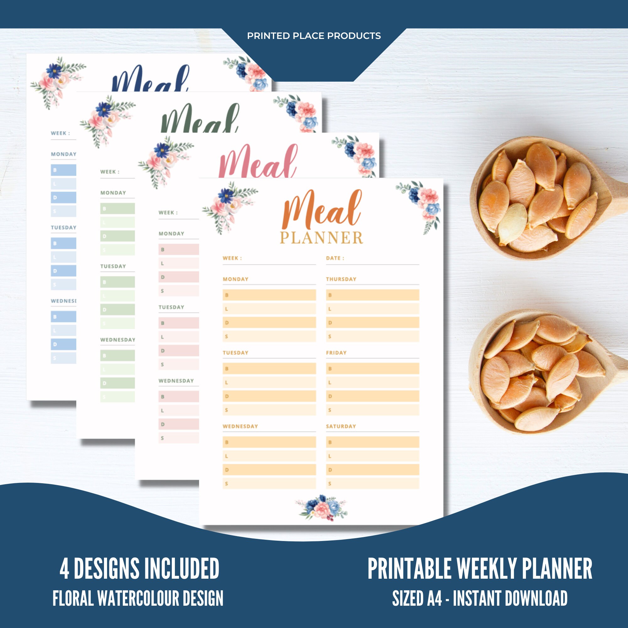 Weekly Meal Planner Printable, Floral Weekly Meal Schedule, Weekly ...