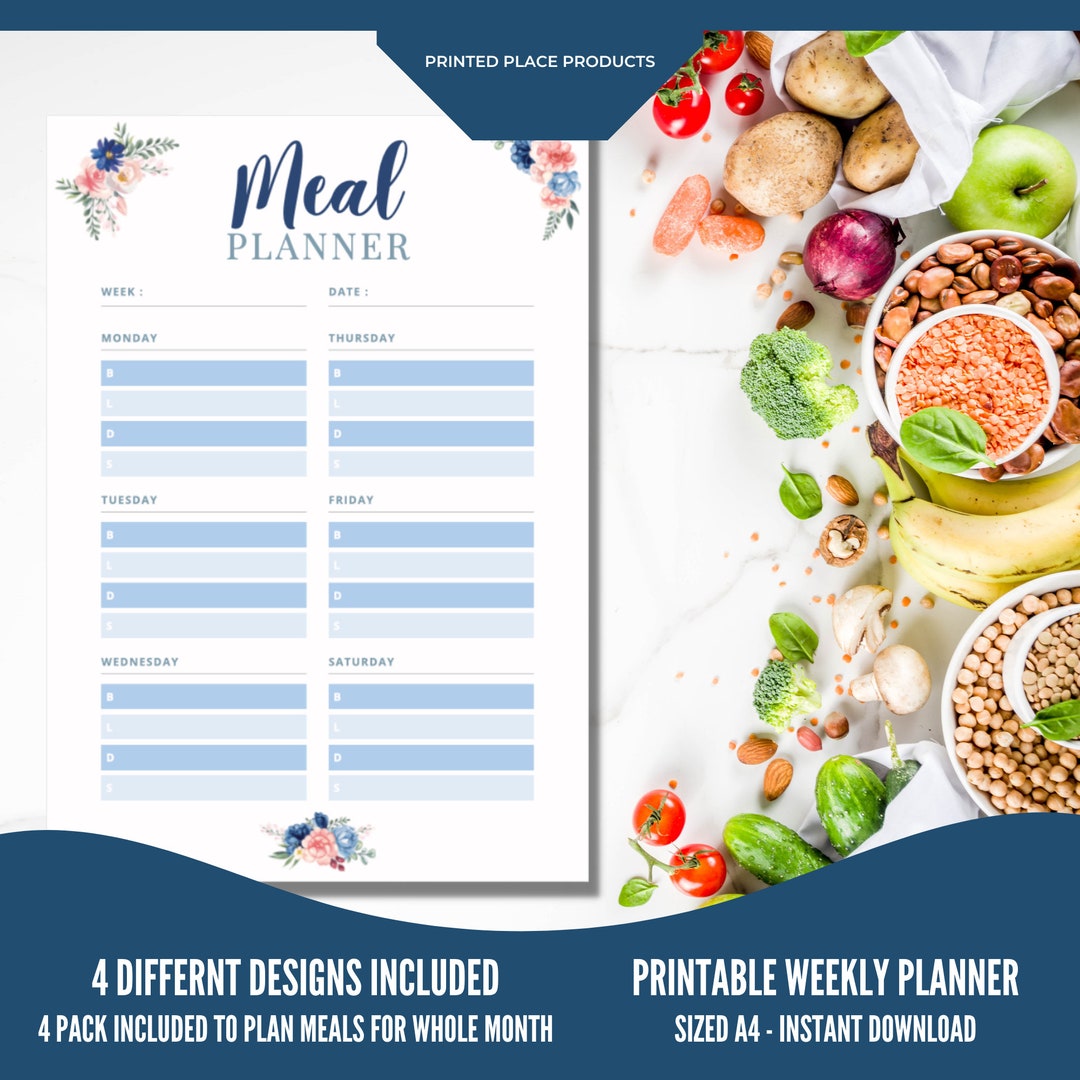 Weekly Meal Planner Printable, Floral Weekly Meal Schedule, Weekly ...