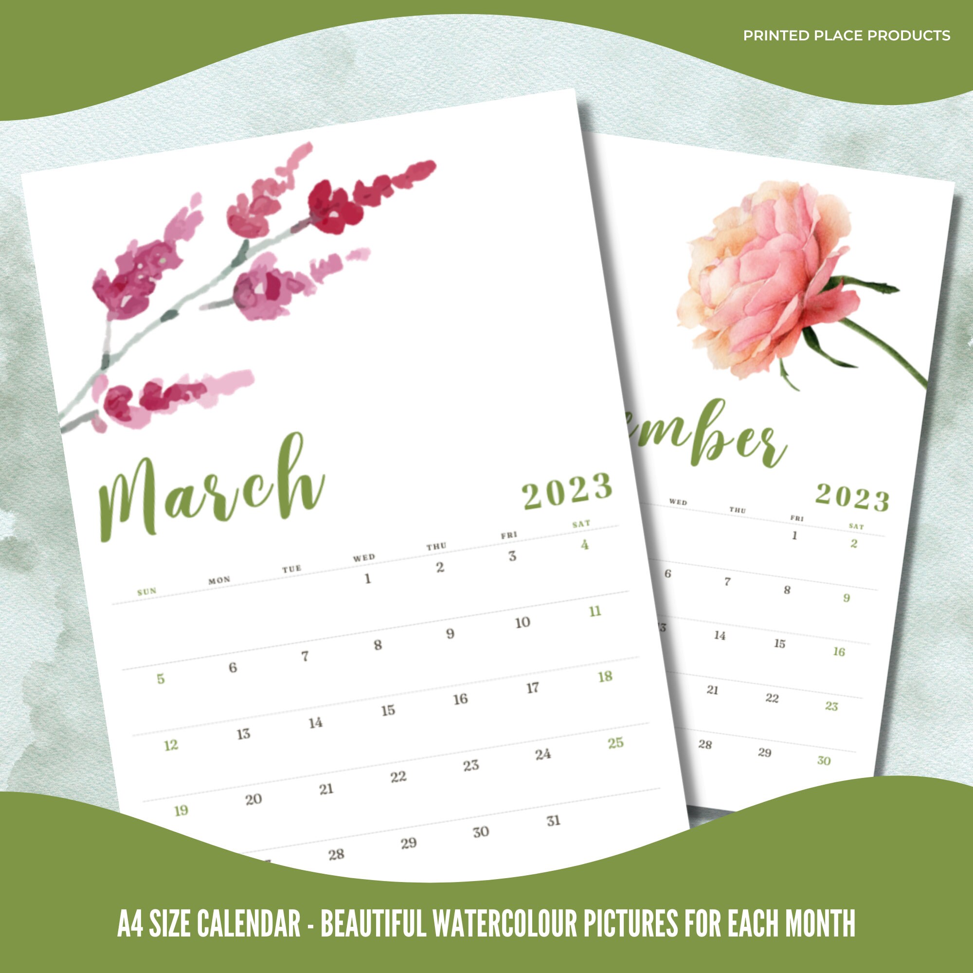 2023 Calendar Printable, Desk Calendar Monthly, Botanical Floral Wall ...