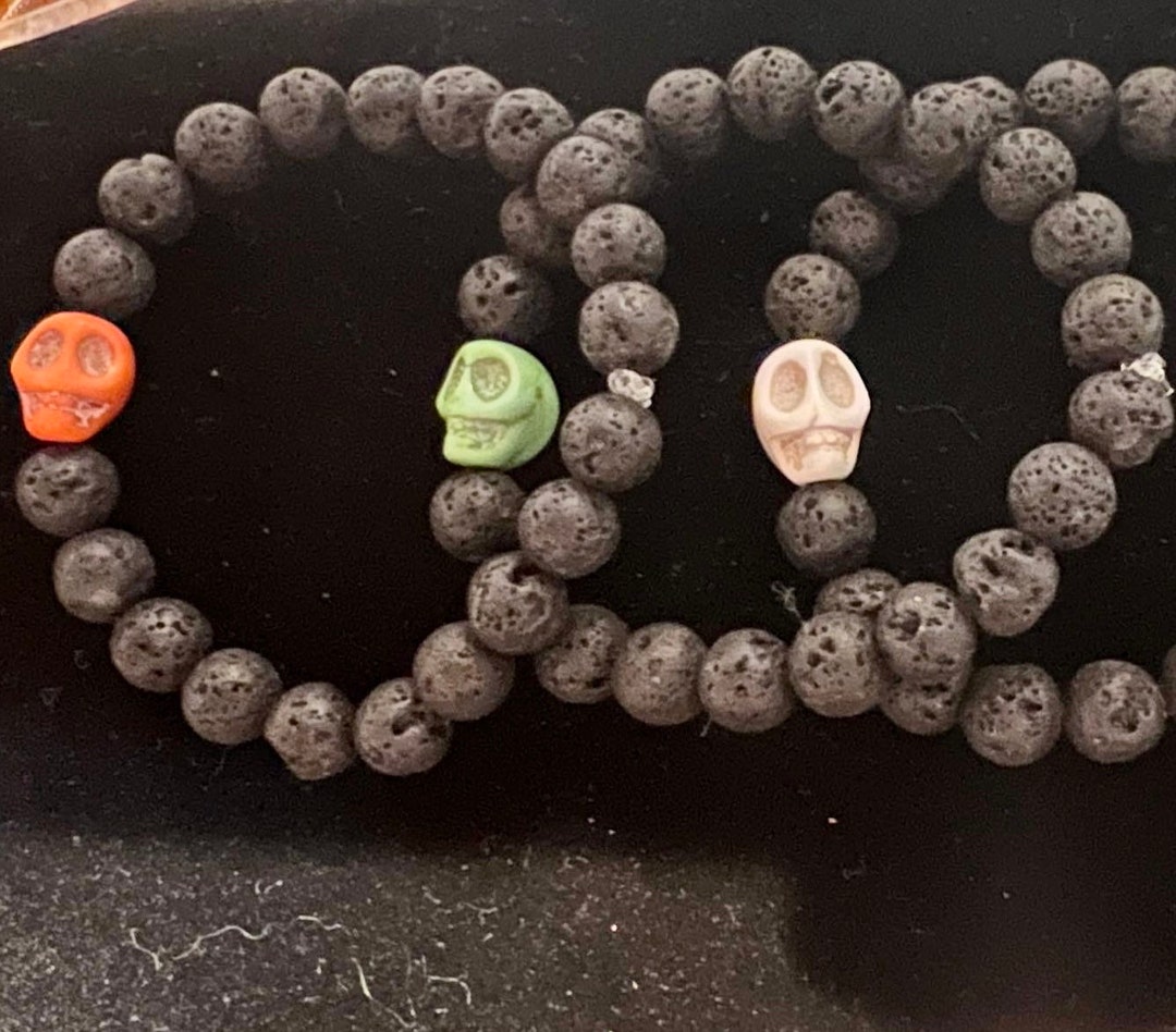 Beaded Lava Stone and Wagnerite Skull Bracelets With Your Choice of ...
