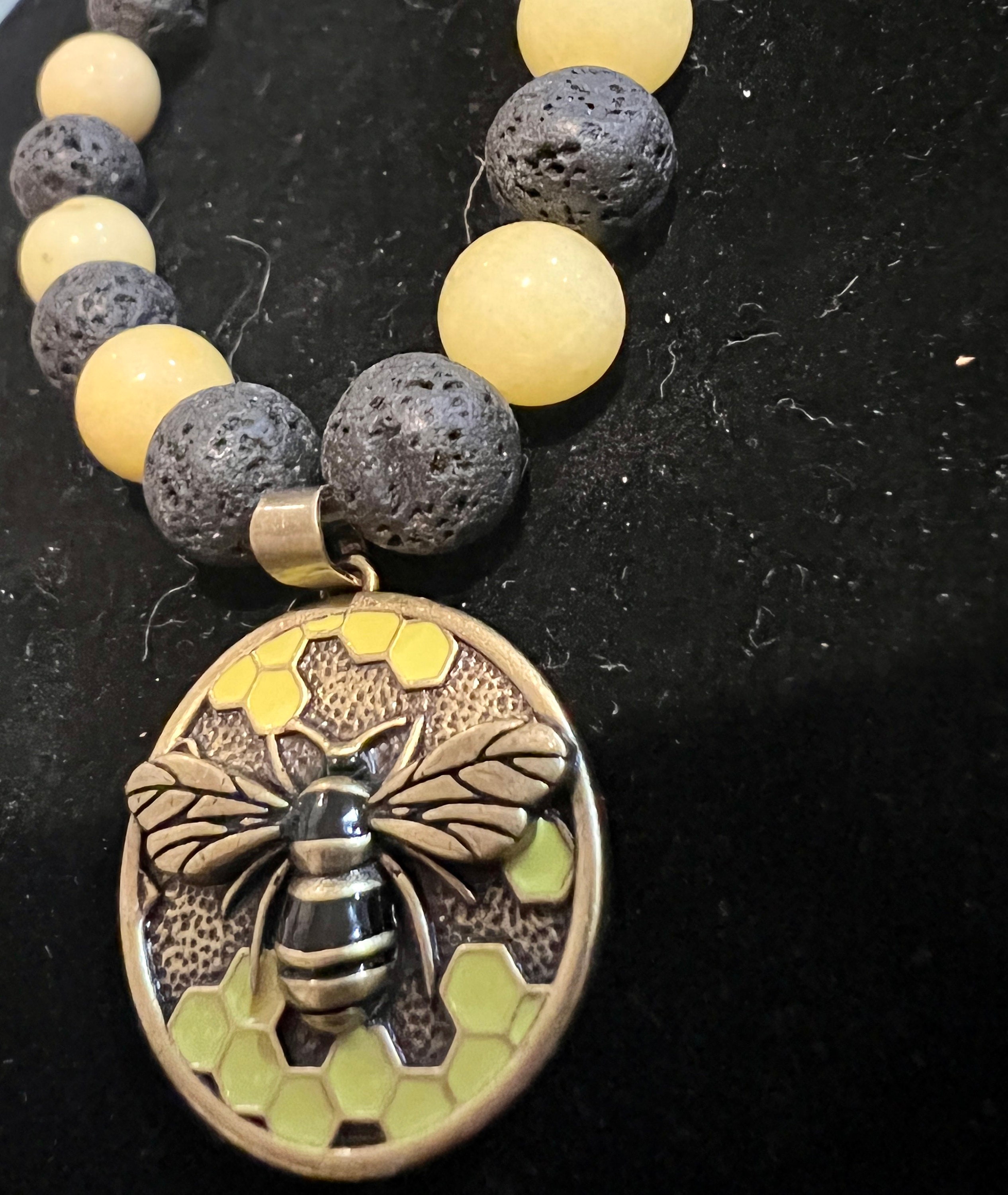 Lava Stone and Yellow Jade Beaded Bumble Bee Bracelet - Etsy