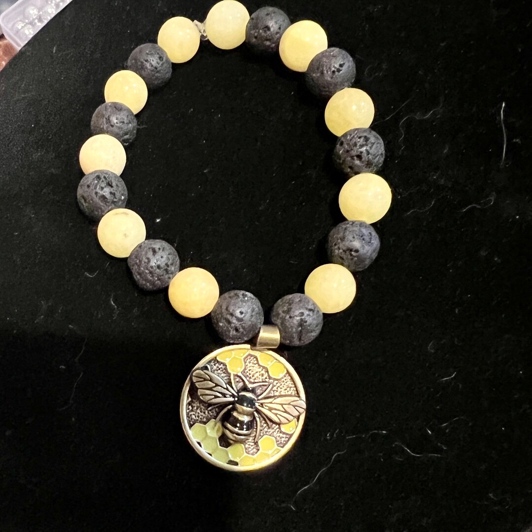 Lava Stone and Yellow Jade Beaded Bumble Bee Bracelet - Etsy