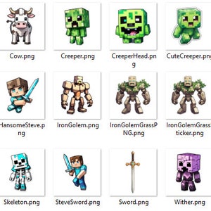 Cute Minecraft PNG, Minecraft Stickers, Axolotl, Steve, Creeper, Elder ...