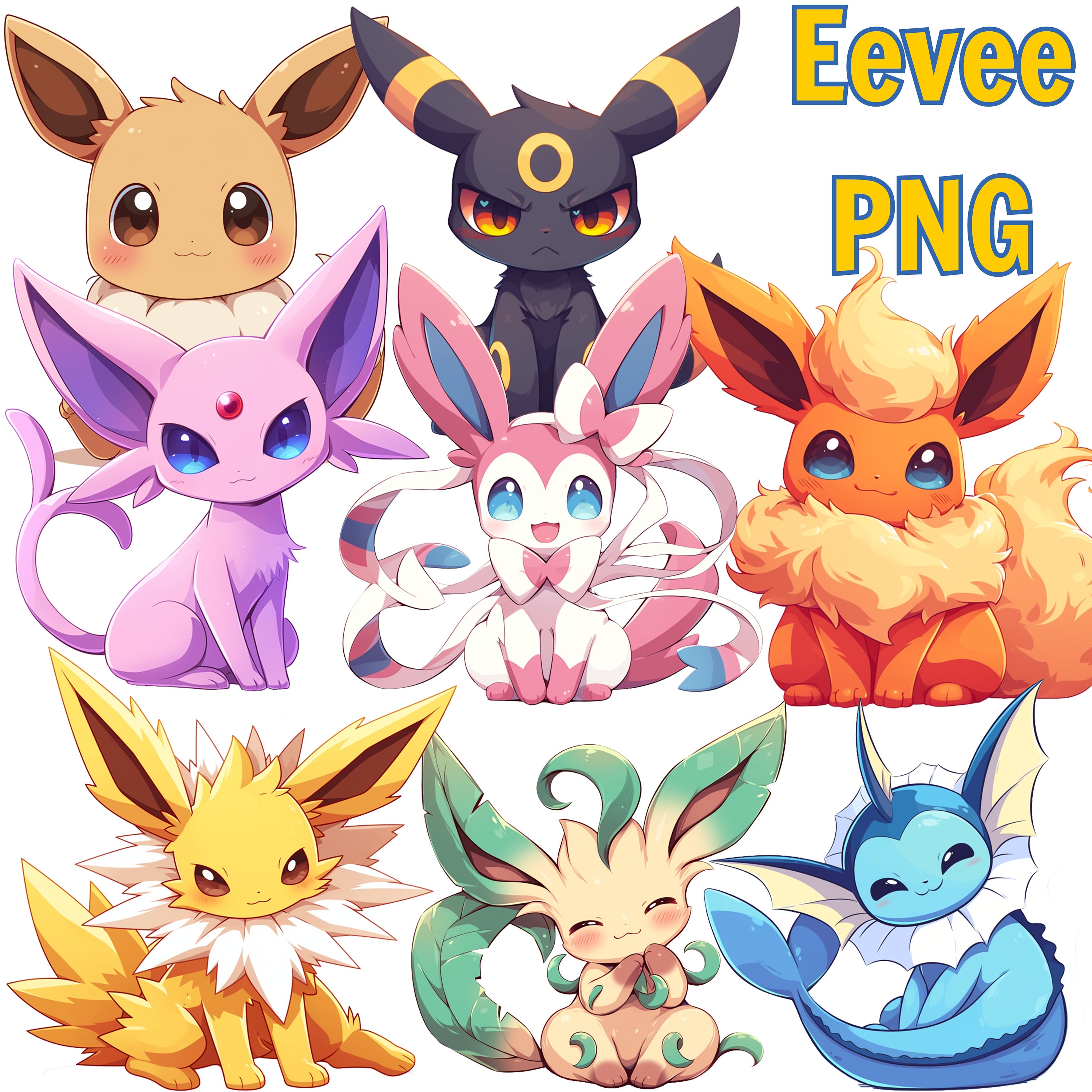 Cute Eeveelution PNG, Pokemon Clipart, Umbreon, Vaporeon, Sylveon ...