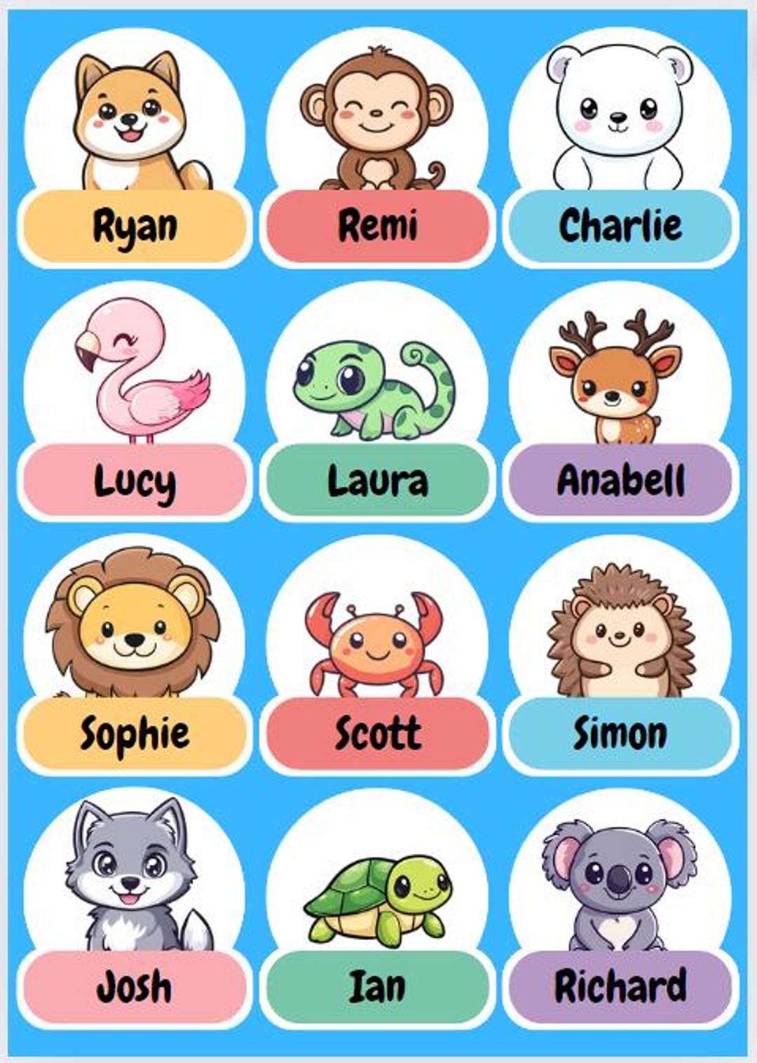 34 Animal Daycare Labels - Personalized Name Stickers for Kids, Kawaii ...