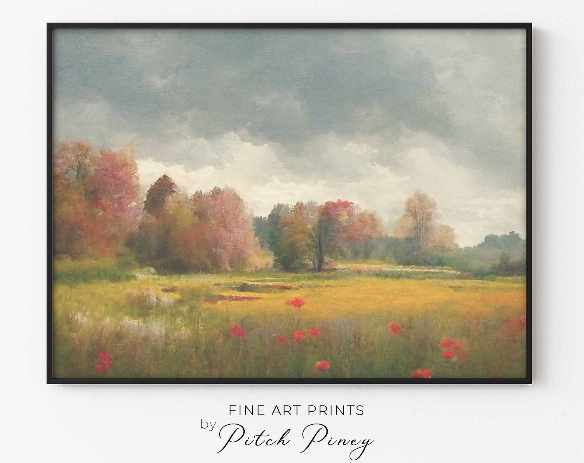Oil Painting of a Country Meadow in the Fall | Fall Printables ...