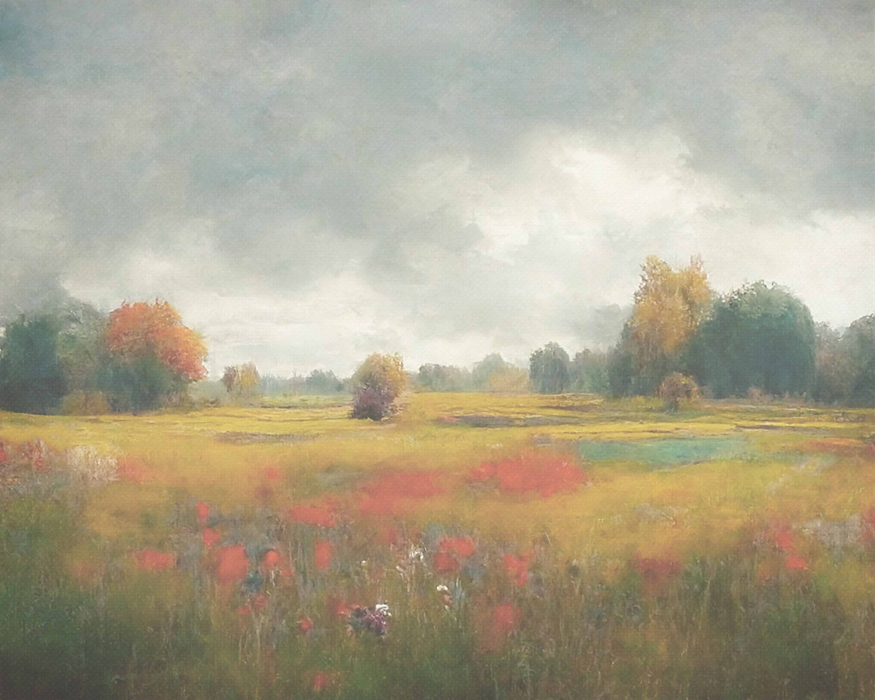 Landscape Oil Painting of a Meadow | Printable Wall Art | Muted Meadow ...