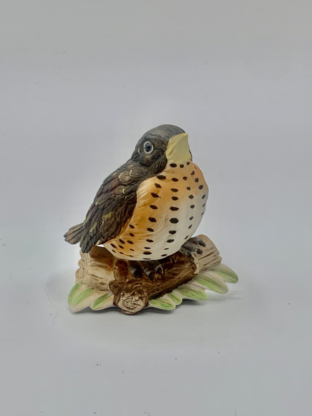 Vintage Bird on Log Figurine - Spotted Rosy Chest - Ceramic - Adorable ...