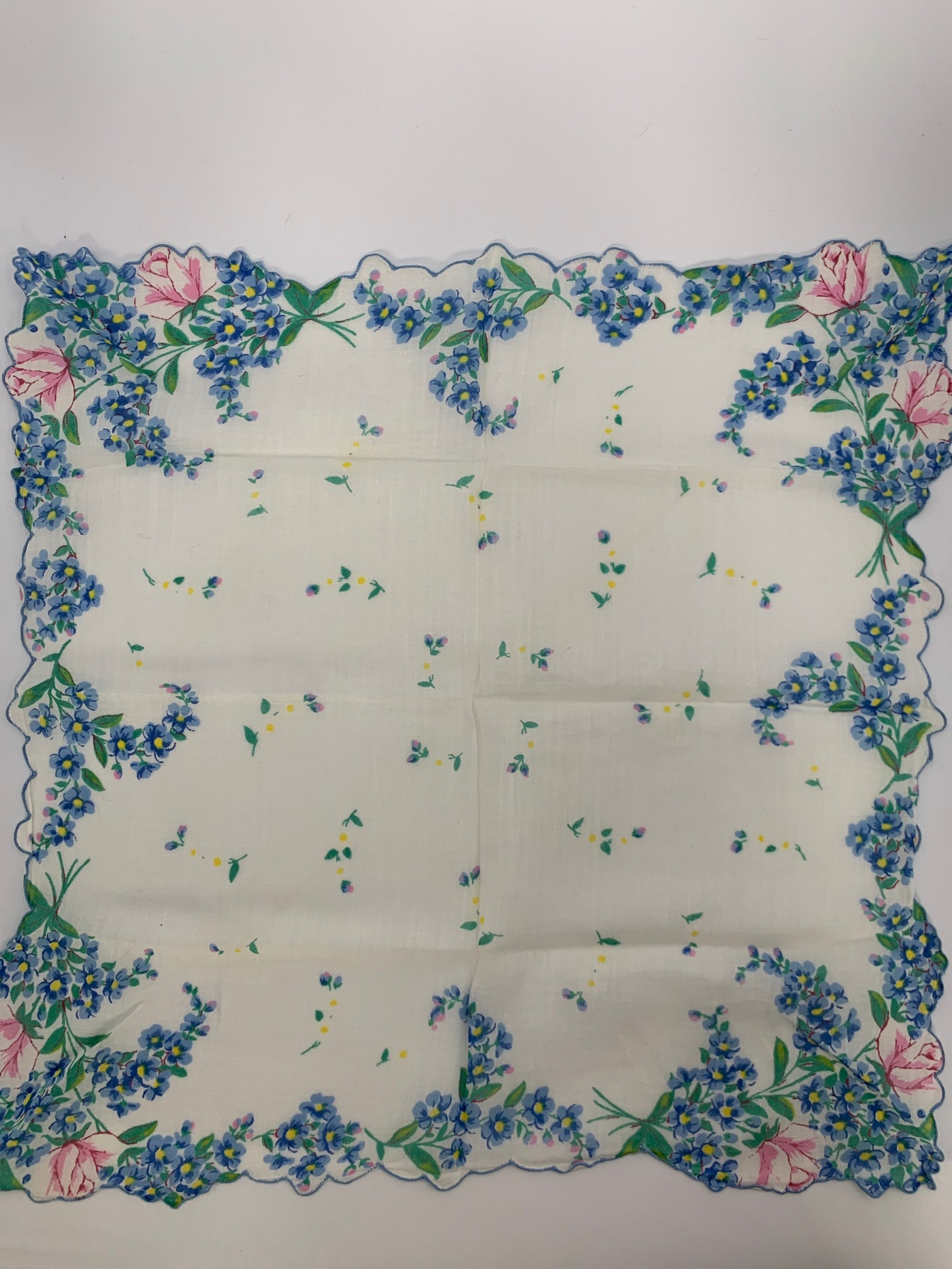 Vintage Handkerchief/hanky Blue Flowers Pink Roses - Etsy