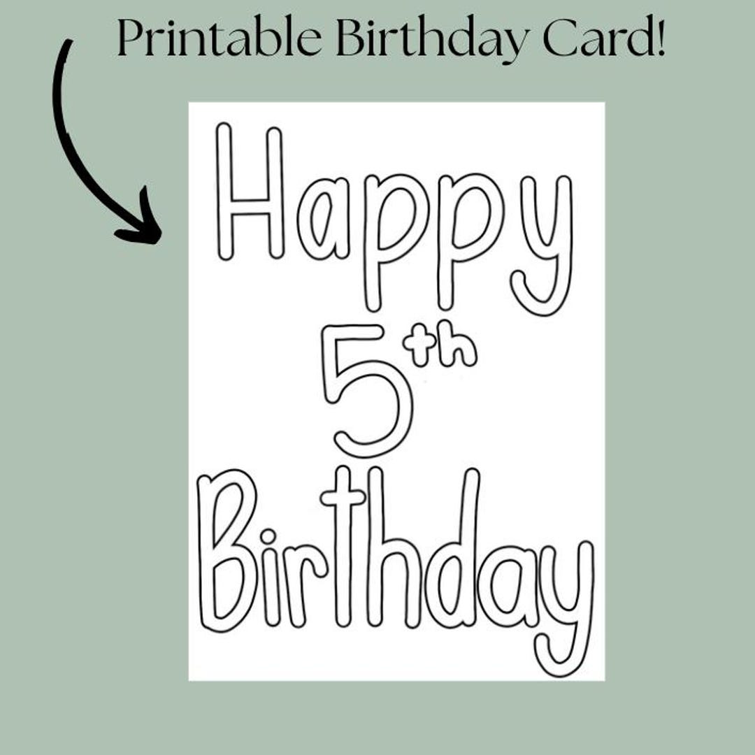 Printable Happy 5th Birthday Card - Etsy