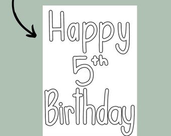 Printable Foldable 5th Happy Birthday Coloring Card 5 - Etsy