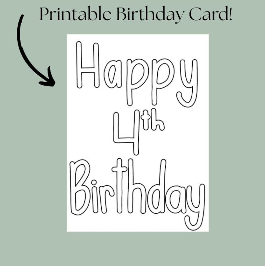 Printable Happy 4th Birthday Card - Etsy