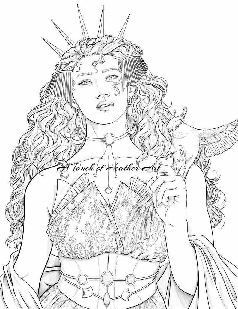 Printable Coloring Page Fantasy, Woman With Crown - Etsy