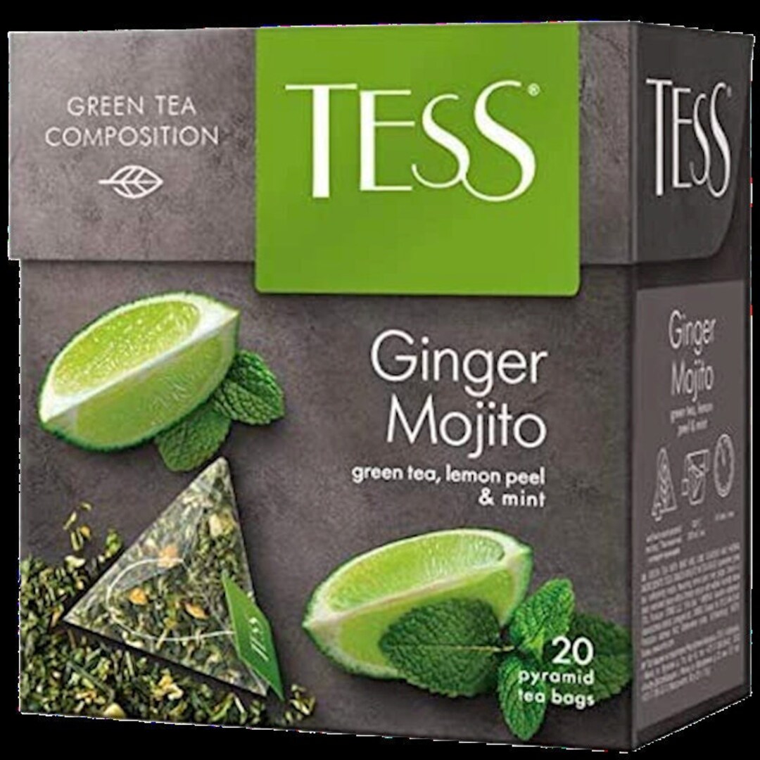 TESS Green Tea GINGER Mojito With Lemon Peel & Mint 20 Pyramids X 1.8gr ...