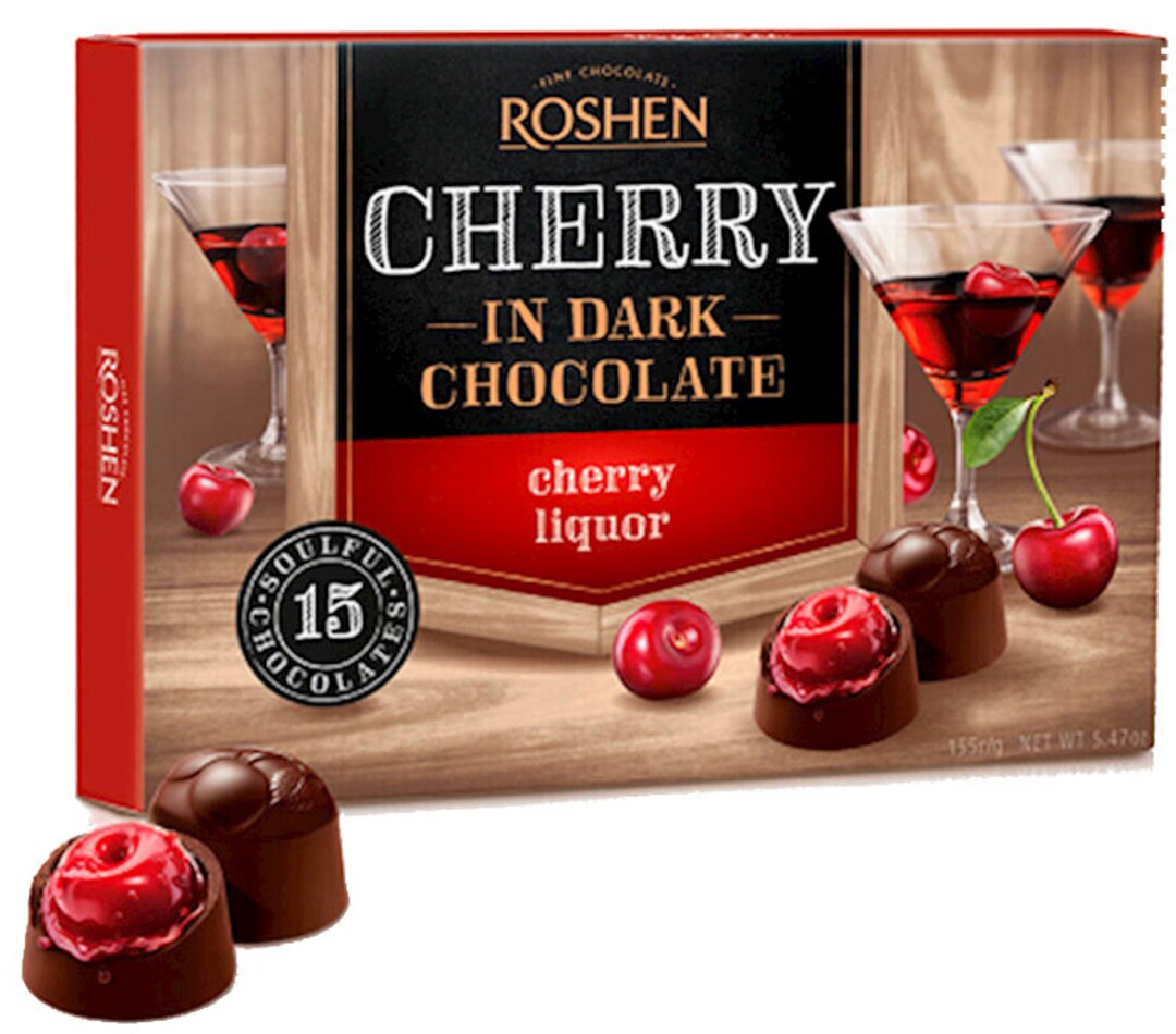 Roshen Dark Chocolate *CHERRY* With LIQUOR Gift Pack 155g Made in ...