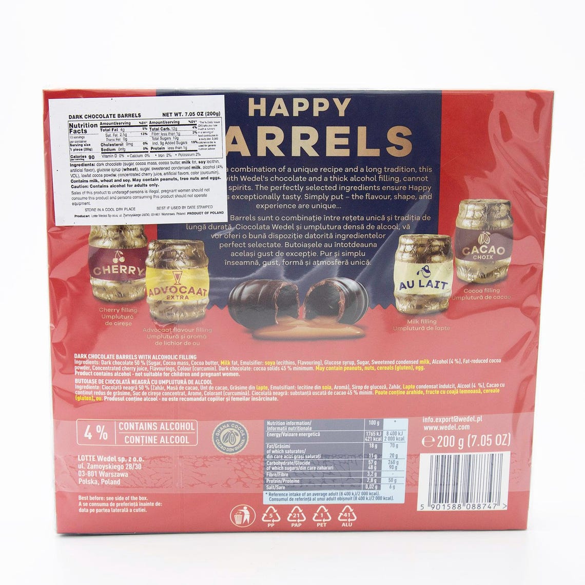 E.wedel Candy Gift Box BARYLKI DARK CHOCOLATE With Alcohol 200gr Made ...