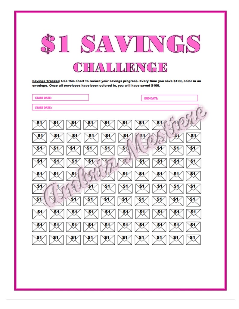 Savings Challenge, Save 100 at Your Own Pace, 100 Savings Tracker ...