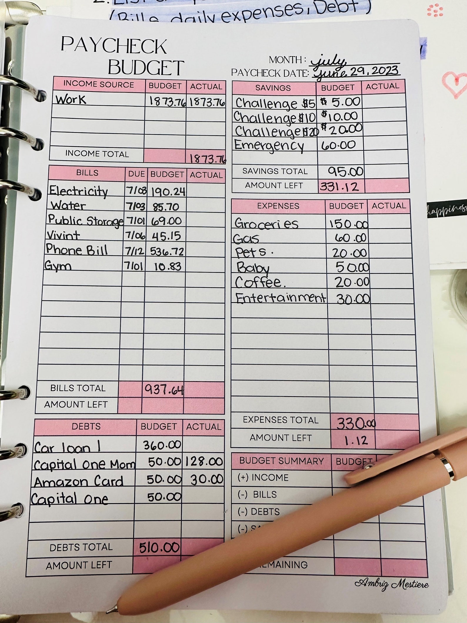 Paycheck Budget, Budget Planner, Monthly Budget, Biweekly Budget ...