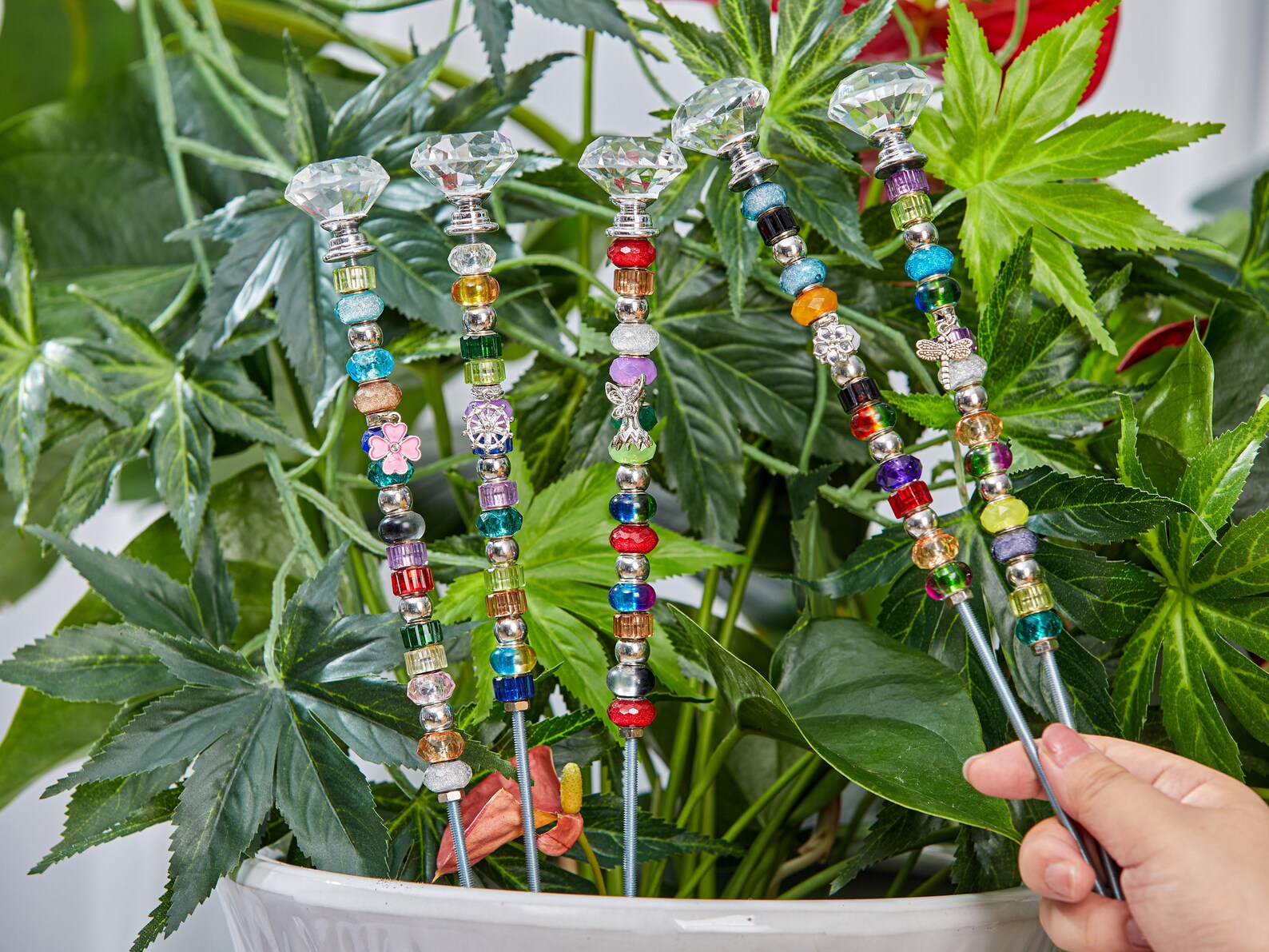 14 In.beaded Garden Stakes,sun Catcher Garden Stakes,glass Jeweled ...