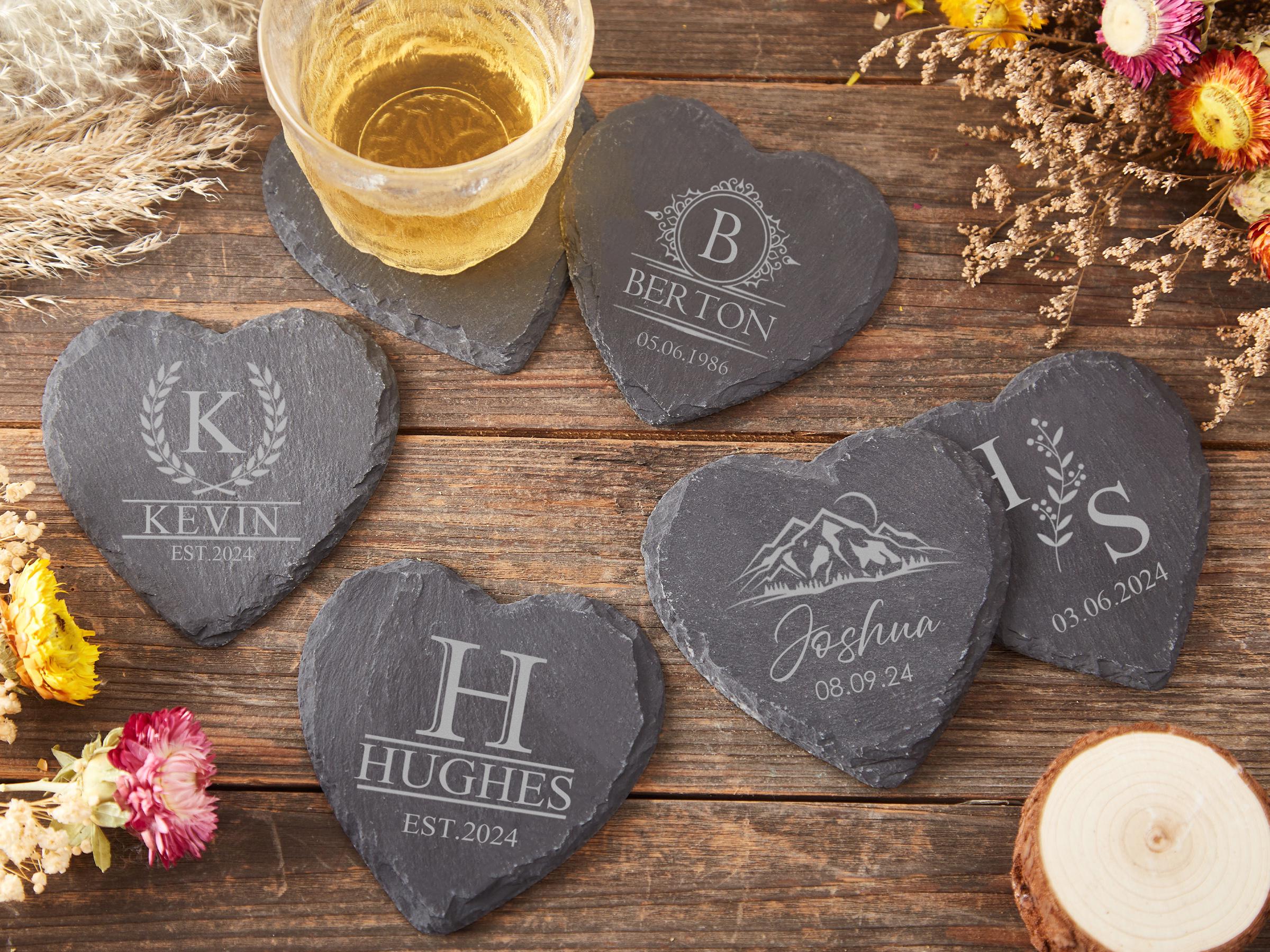 Set of 4 Slate Stone Drink Coasters,engraved Stone Coasters,custom ...