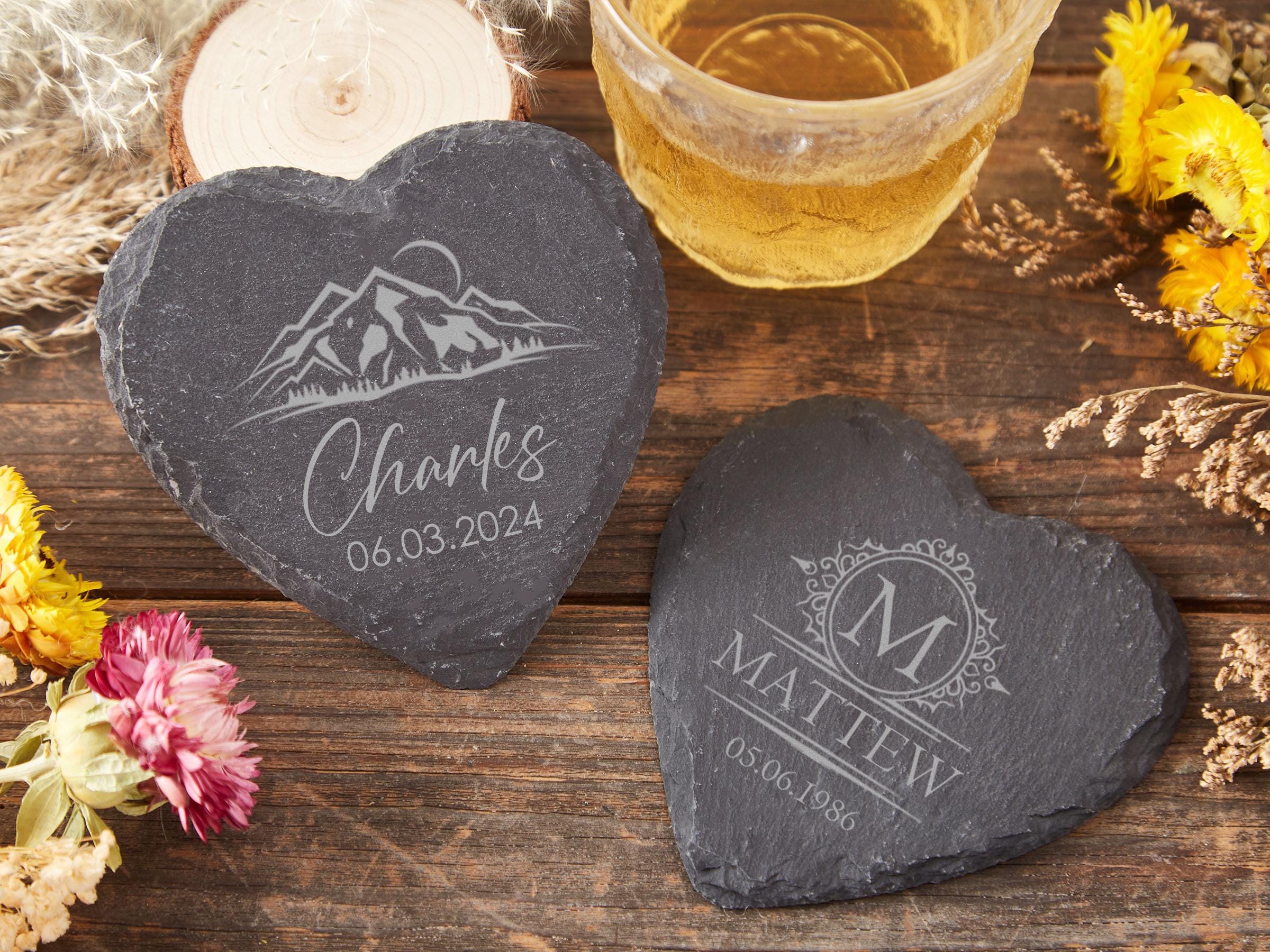 Set of 4 Slate Stone Drink Coasters,engraved Stone Coasters,custom ...