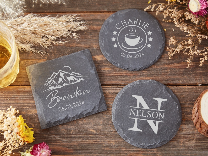 Monogram Coasters Set,monogram Family Name Coasters,custom Family Gifts ...