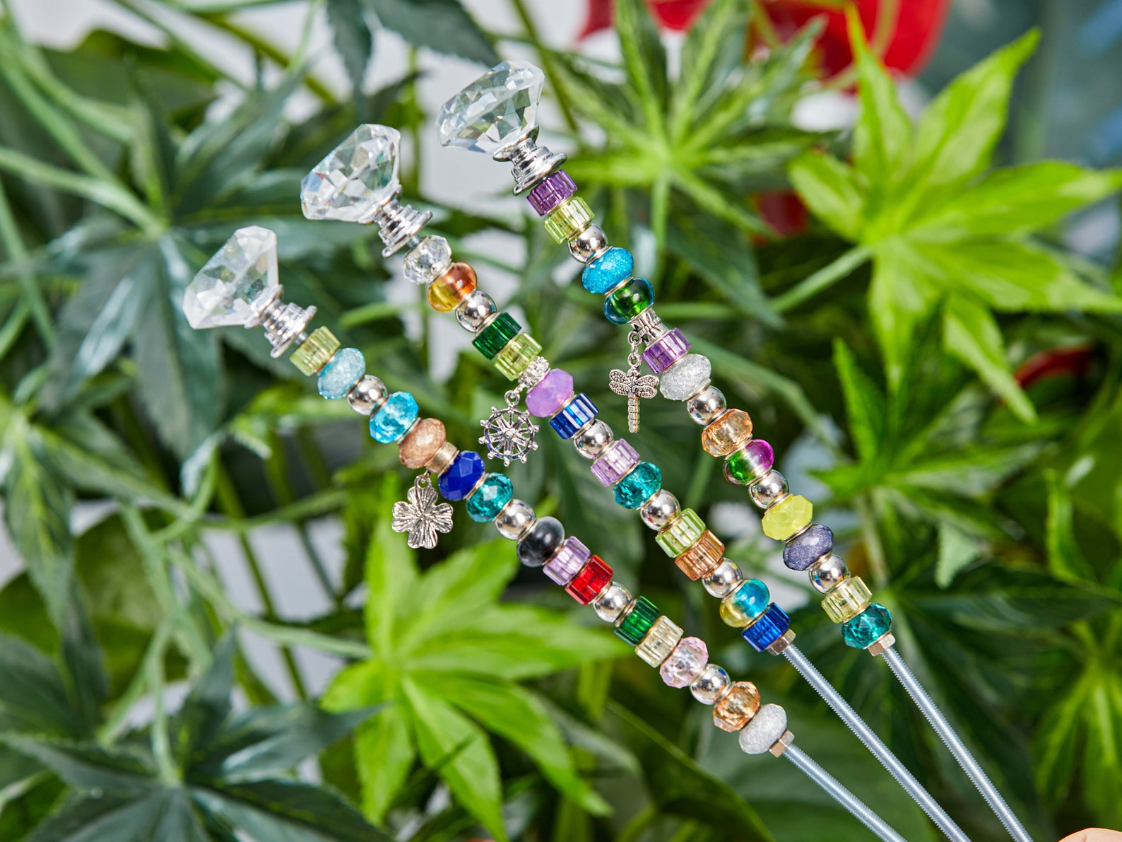 14 In.beaded Garden Stakes,sun Catcher Garden Stakes,glass Jeweled ...
