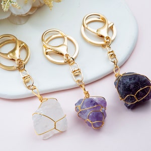 Gemstone Keychain,raw Crystal Keychain,pet Collar Charm,bag Accessory ...