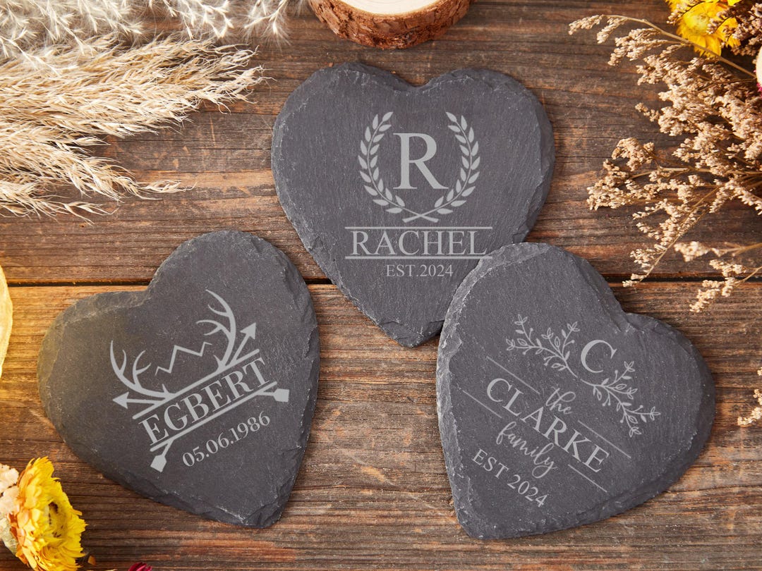 Set of 4 Slate Stone Drink Coasters,engraved Stone Coasters,custom ...