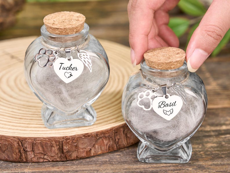 Personalized Pet Hair Jar,custom Heart-shaped Pet Fur Jar Memorial ...