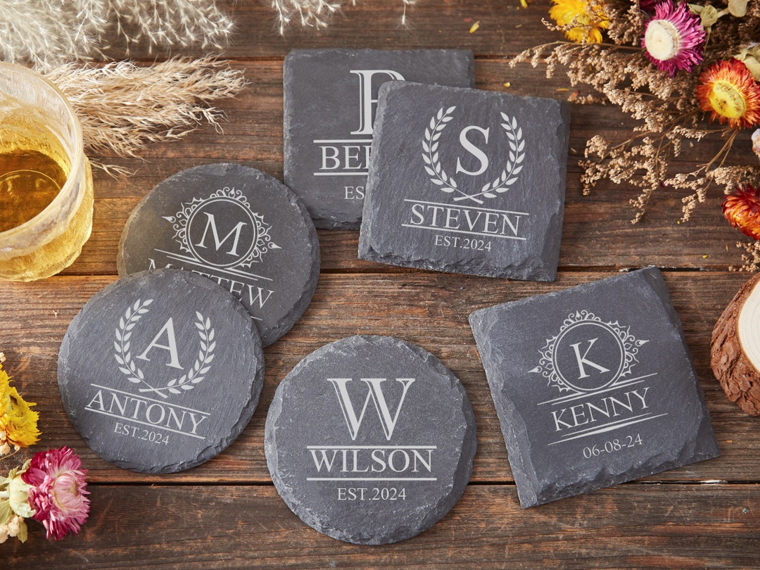 Monogram Coasters Set,monogram Family Name Coasters,custom Family Gifts ...