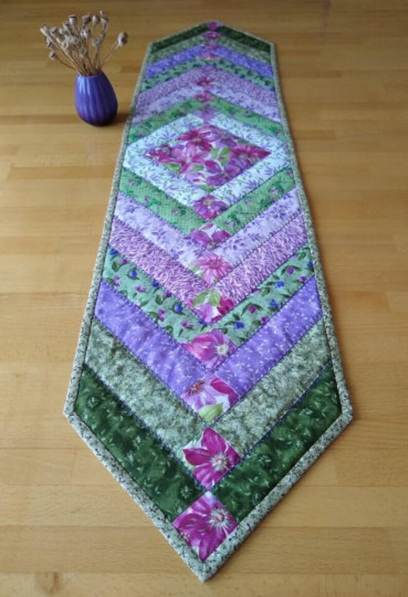 Patchwork Quilted Table Runner Topper Lavender Table Decor - Etsy