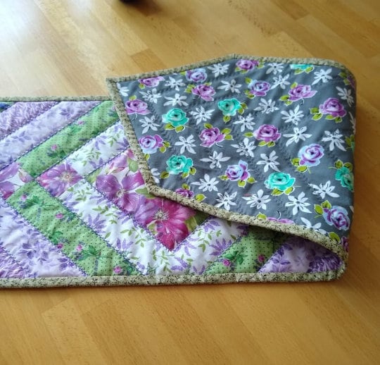 Patchwork Quilted Table Runner Topper Lavender Table Decor - Etsy