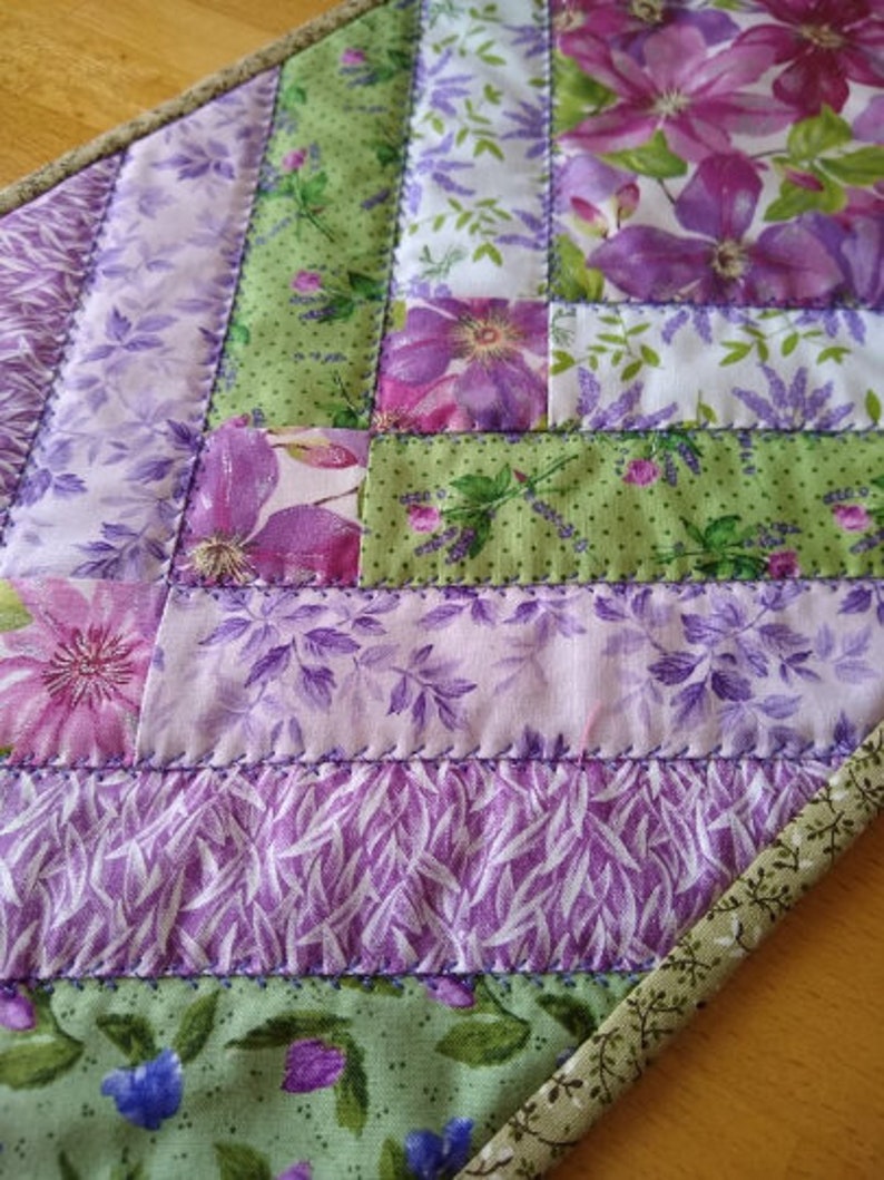 Patchwork Quilted Table Runner Topper Lavender Table Decor - Etsy