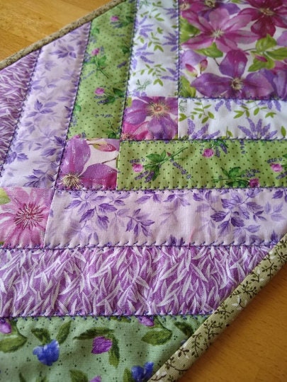 Patchwork Quilted Table Runner Topper Lavender Table Decor - Etsy