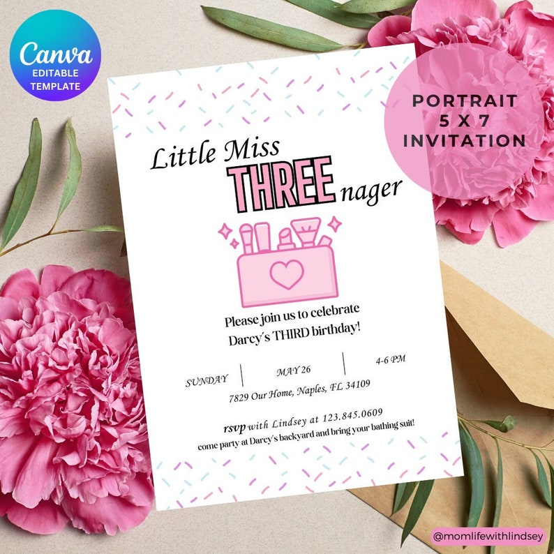 Little Miss Threenager Party Invitation - Etsy