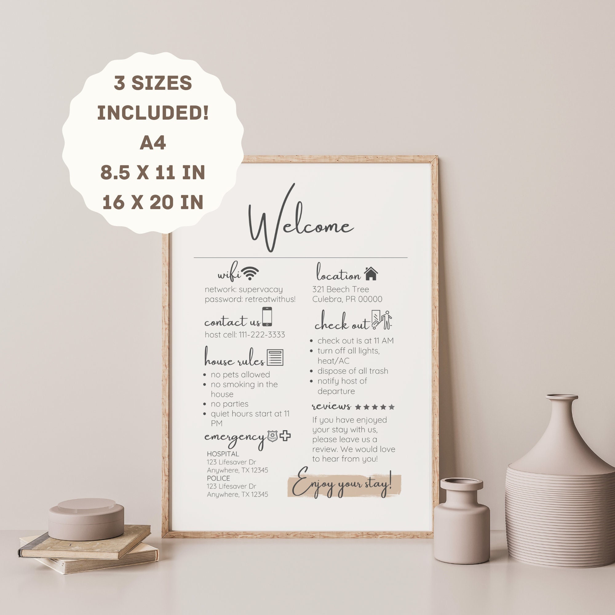 Airbnb Welcome Sign Template, Vacation Rental Printable, Guest Arrival ...