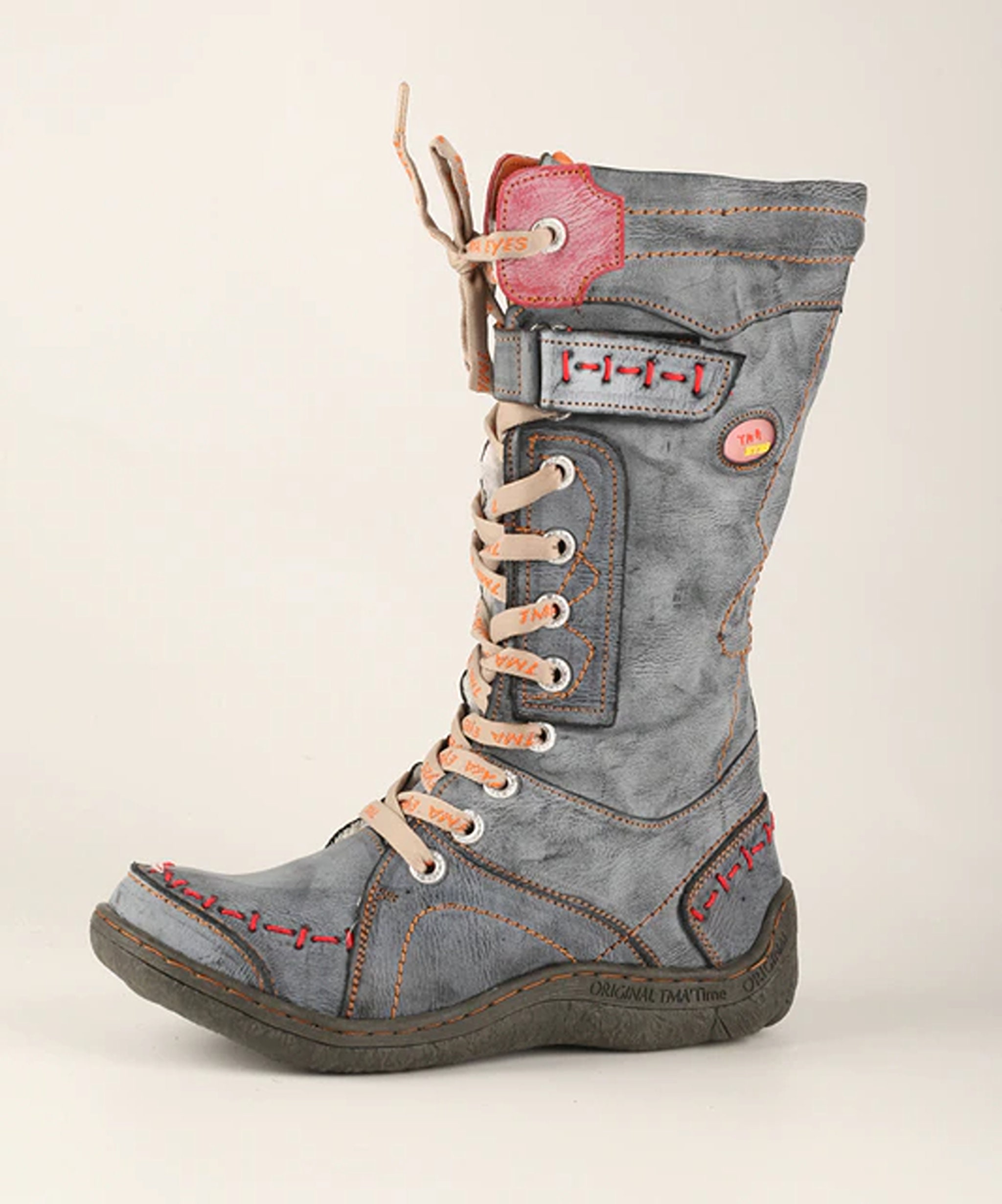 Women's Genuine Washed Leather Hand Stitched Single Strap Winter Boots ...