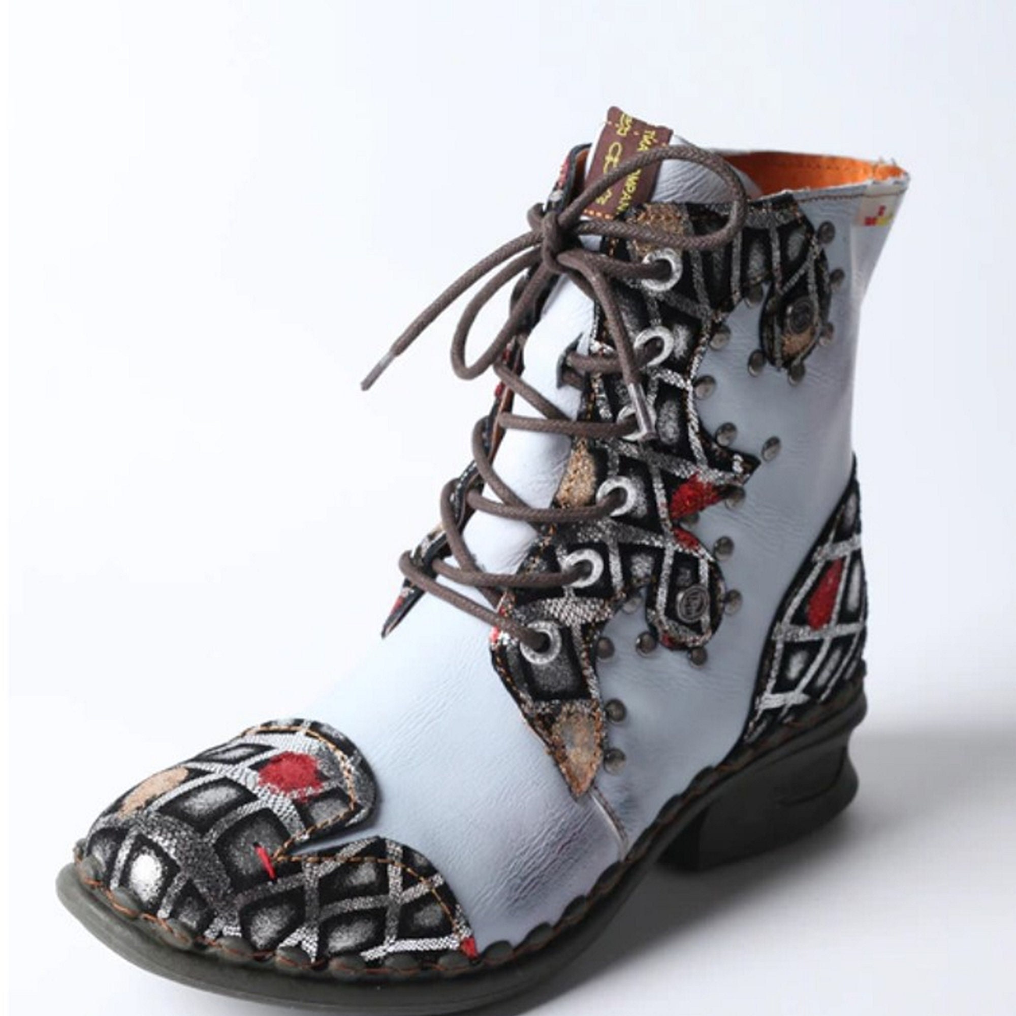 Women's Genuine Leather Plaid Patch Cross Laced Spring and Autumn 2023 ...