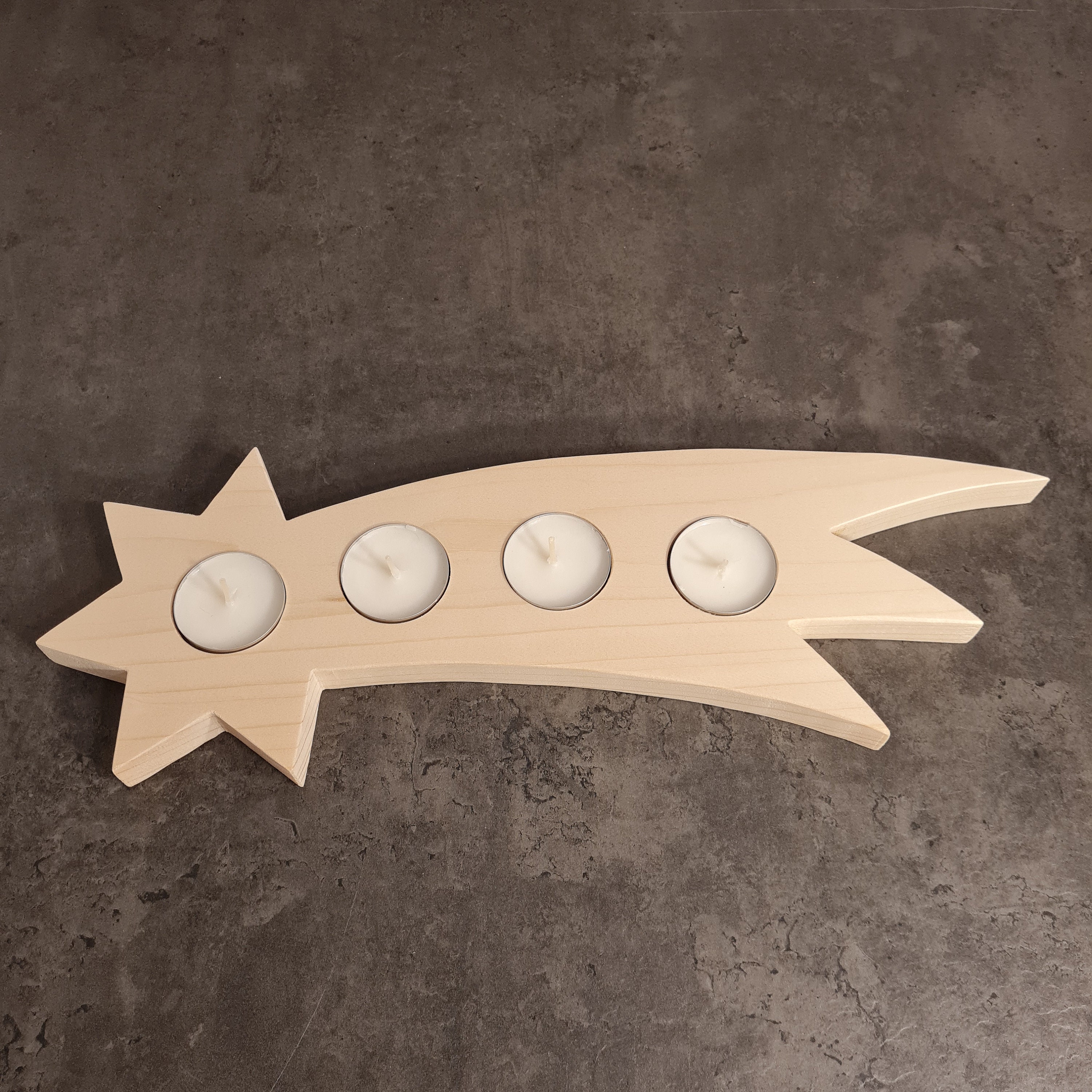 Teelichthalter aus Holz; Sternschnuppe; Adventskranz; Deko für Weihnachten; Tischdeko ...