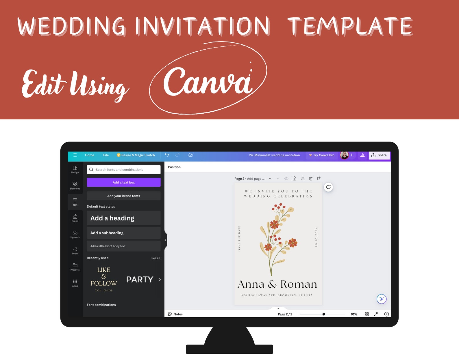 Photo Wedding Invitation Template Download Modern Wedding Invite With ...