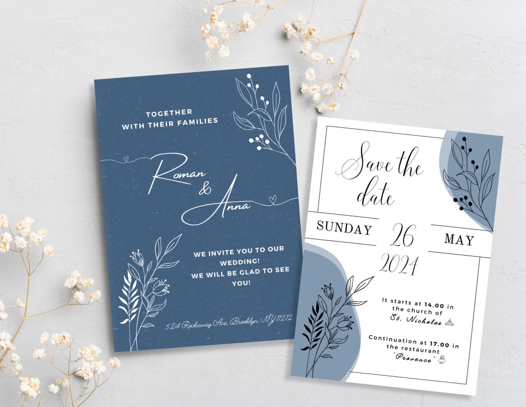 Minimalist Wedding Invitation, Template Set, Minimalist Wedding ...